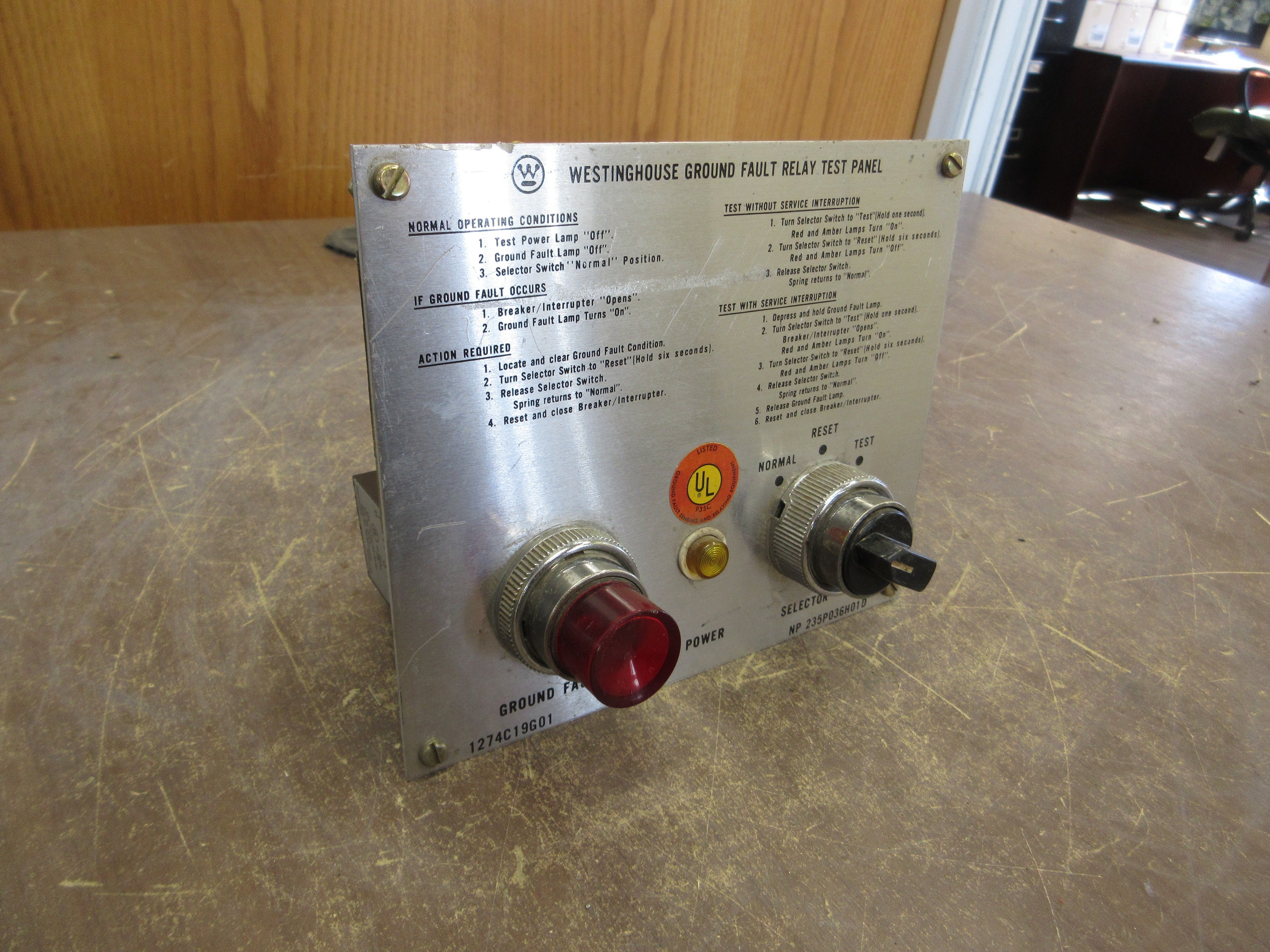 Westinghouse Ground Fault Relay Test Panel 1274C19G01 Used