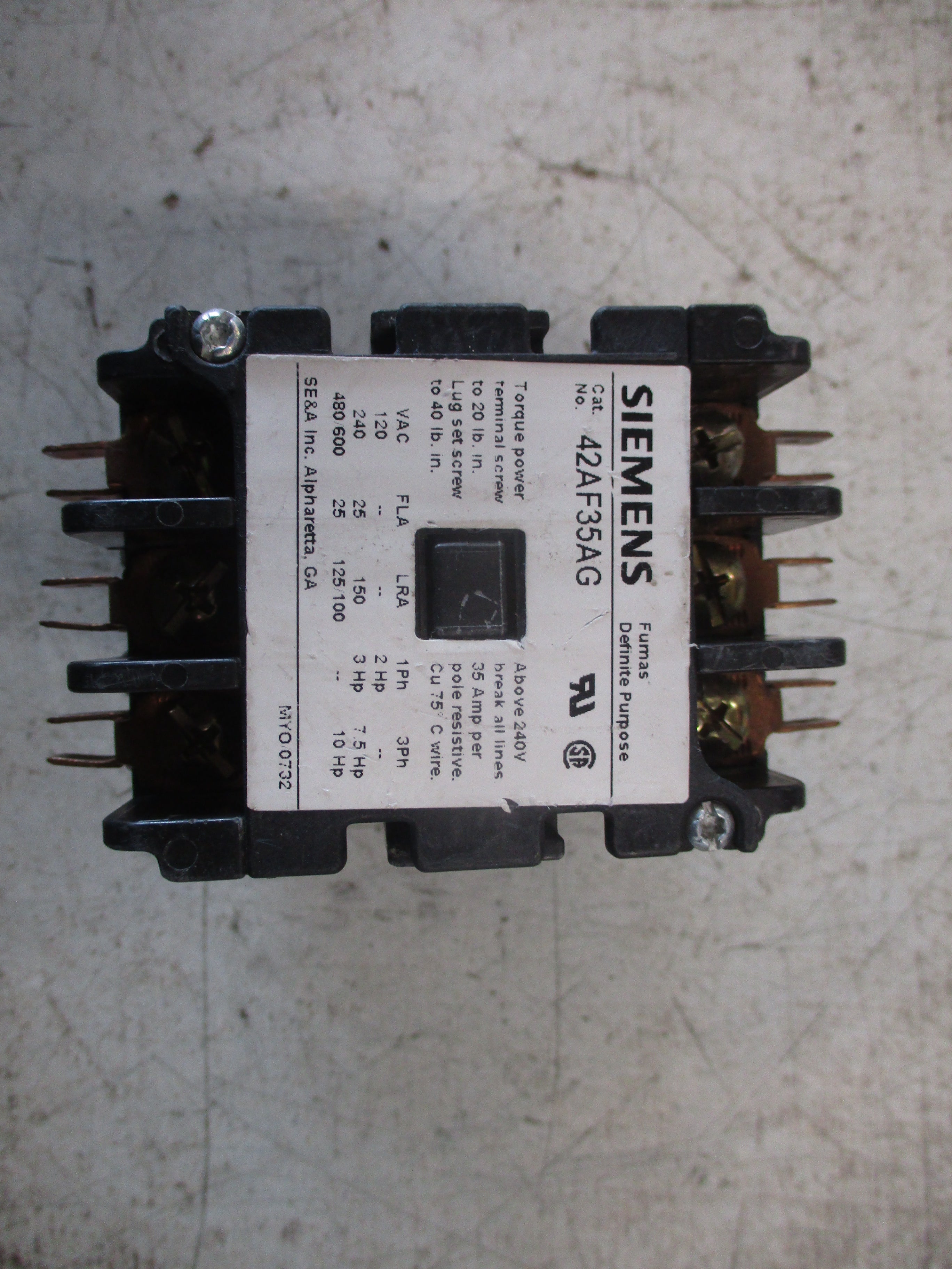 Siemens Furnas Definite Purpose Contactor 42AF35AG 208-240V Coil 25A 6